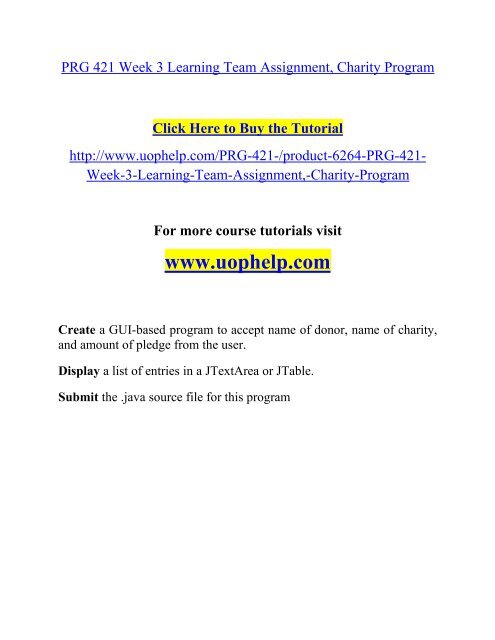 PRG 421 Week 3 Learning Team Assignment, Charity Program