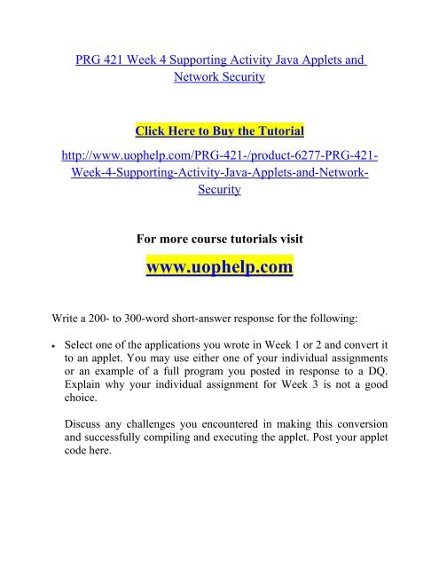 PRG 421 Week 4 Supporting Activity Java Applets and Network Security