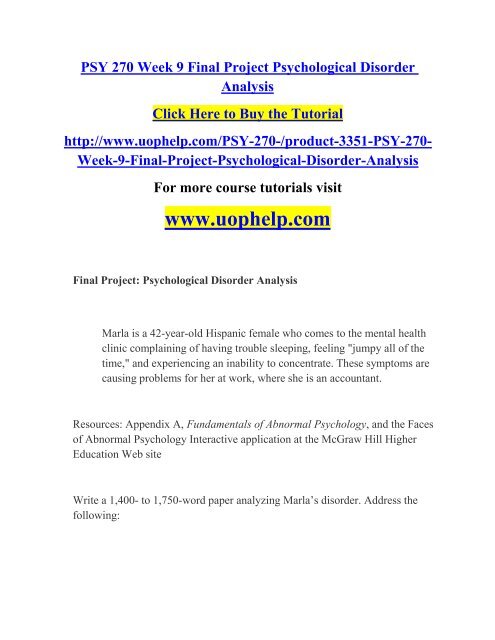PSY 270 Week 9 Final Project Psychological Disorder Analysis