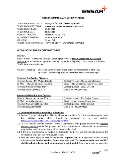 techno-commercial tender invitation tender document no. - Imimg