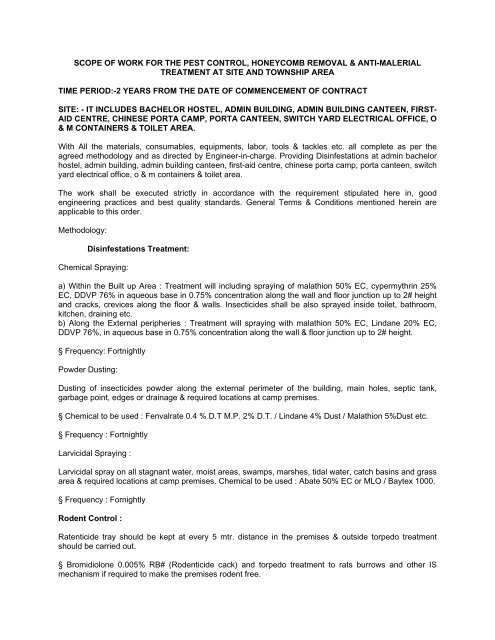 scope of work for the pest control, honeycomb removal & anti ... - Essar