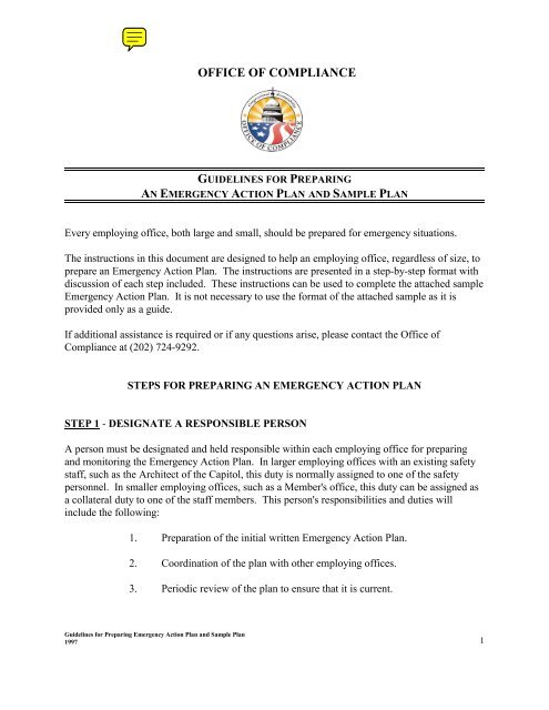 Guidelines For Preparing An Emergency Action Plan And Sample Plan Guidelines For Preparing An Emergency Action Plan And Sample Plan