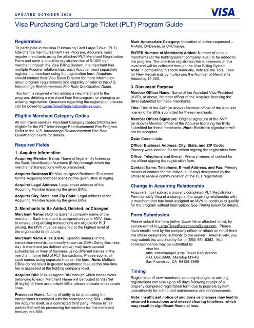 Visa Purchasing Card Large Ticket (PLT) Program Guide