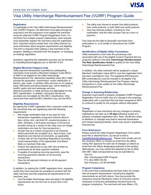 Visa Utility Interchange Reimbursement Fee (VUIRF) Program Guide