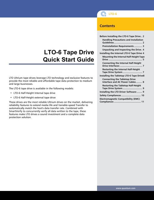 LTO-6 Tape Drive Quick Start Guide