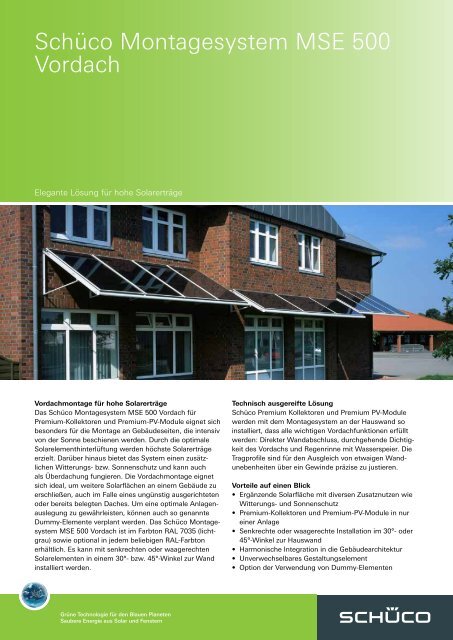 Schüco Montagesystem MSE 500 Vordach