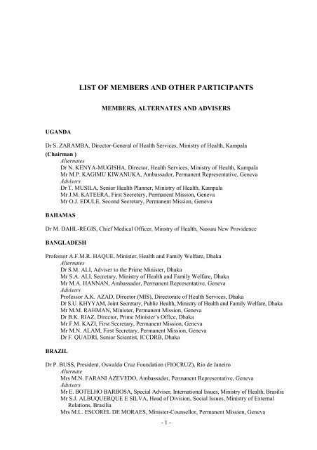 list of members and other participants - World Health Organization