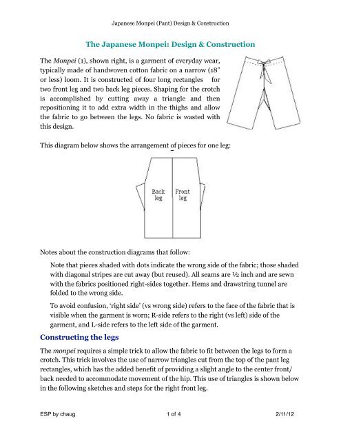 The Japanese Monpei Design & Construction Constructing the legs