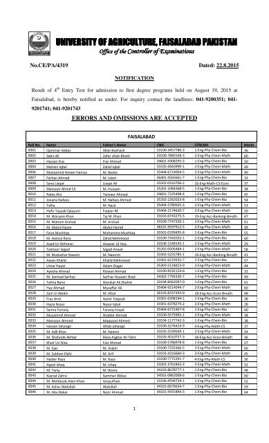 UNIVERSITY OF AGRICULTURE FAISALABAD PAKISTAN UNIVERSITY OF AGRICULTURE FAISALABAD PAKISTAN