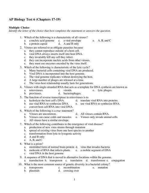 AP Biology Test 6 (Chapters 17-19)