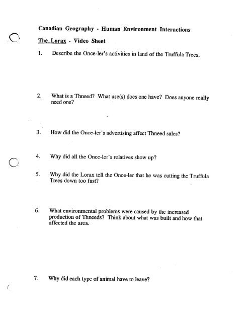 Human Environment Interactions The Lorax - PHS Geography