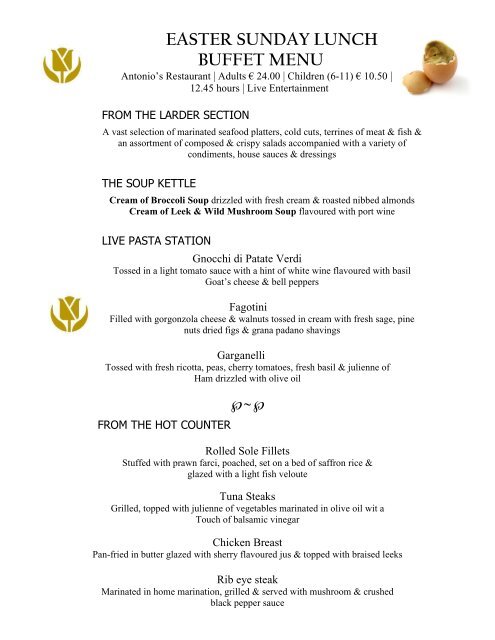 easter sunday lunch buffet menu - Golden Tulip Vivaldi Hotel