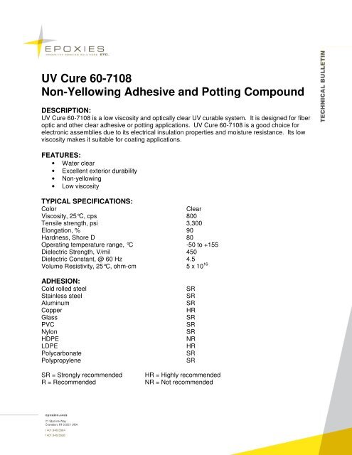 Non-Yellowing Adhesive and Potting Compound