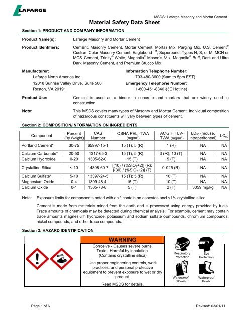 Masonry & Mortar Cement - MSDS English - Lafarge