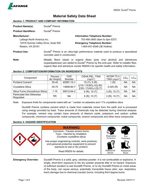 Ductal Premix - MSDS English - Lafarge