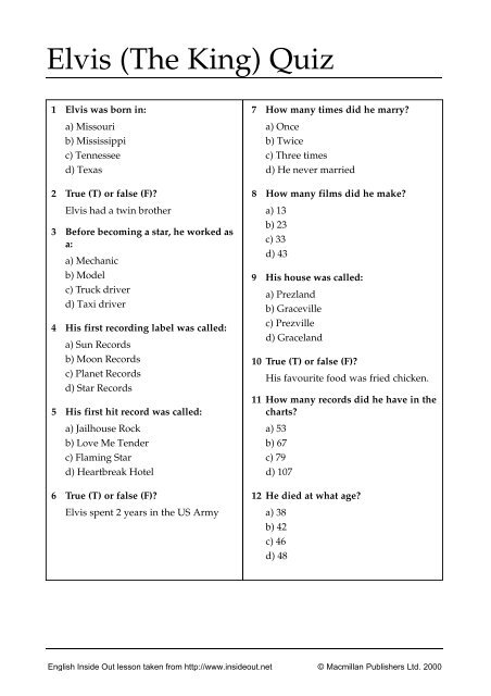 Elvis Presley Worksheets Who Was Elvis Presley – Books And You