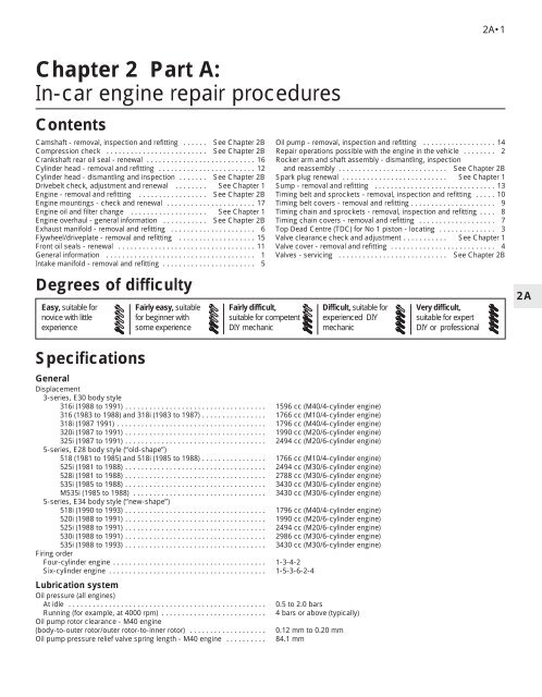 Chapter 2 Part A In-car engine repair procedures