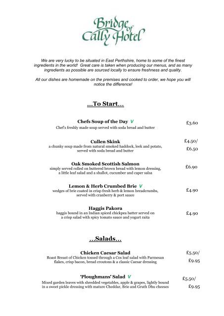 All Day Menu / Chef's Specials Menu - Bridge of Cally Hotel