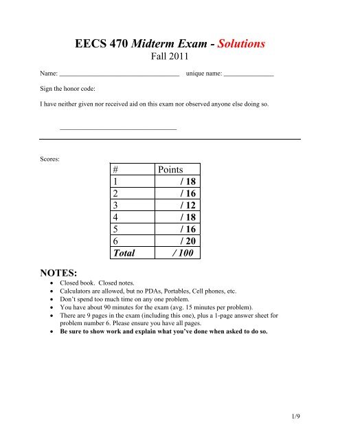 EECS 470 Midterm Exam - Solutions