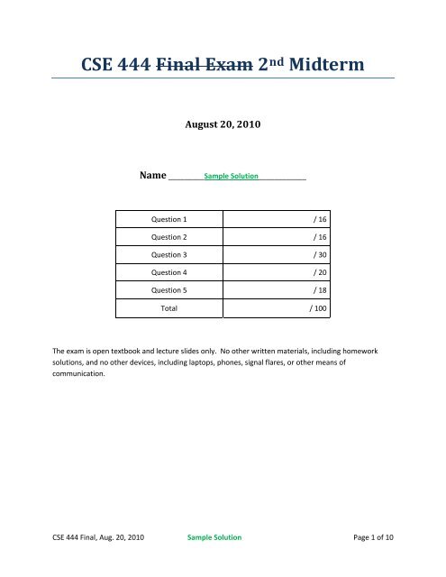 CSE 444 Final Exam 2 Midterm