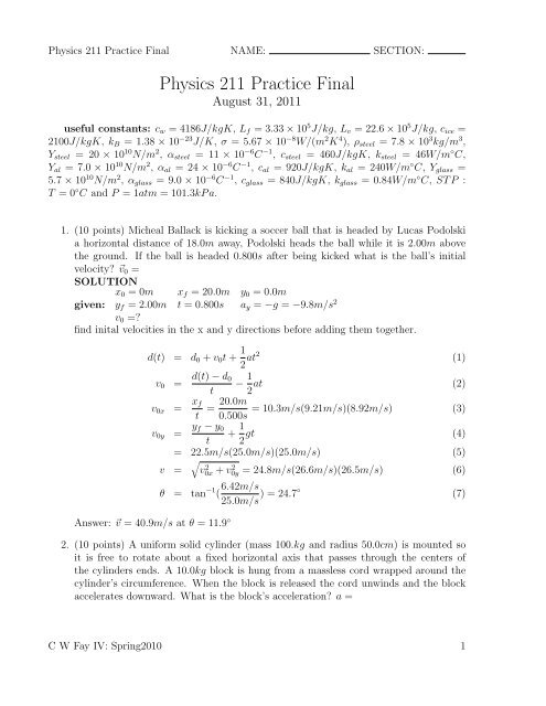 Physics 211 Practice Final