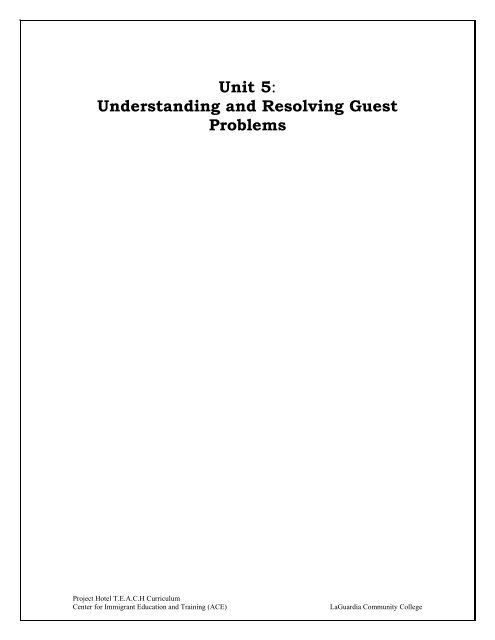 Unit 5: Understanding and Resolving Guest Problems