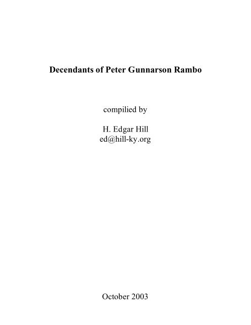 Decendants of Peter Gunnarson Rambo - Hill-Ky.org