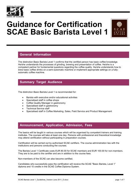 SCAE Barista Level 1