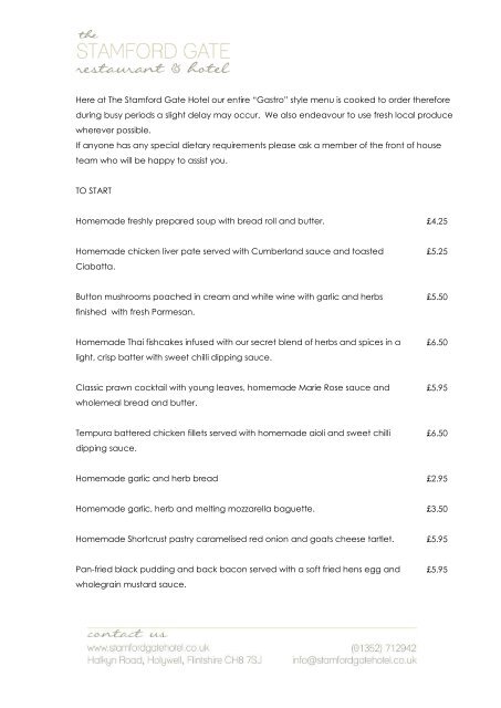 Here at The Stamford Gate Hotel our entire “Gastro” style menu is ...