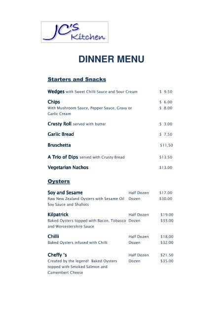 DINNER MENU - Roebuck Bay Hotel