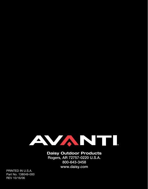 Daisy Outdoor Products Rogers AR 72757-0220 U.S.A 800-643-3458 www ...