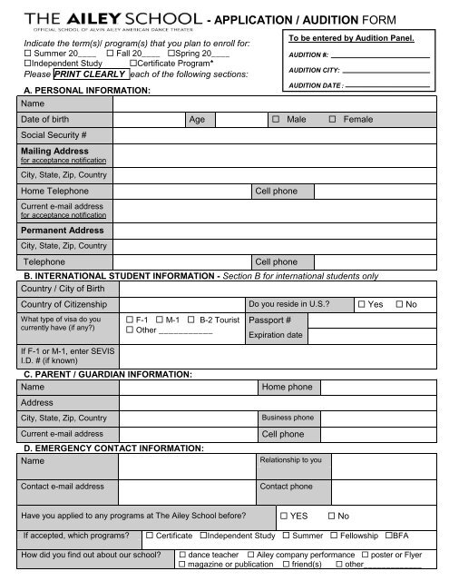 - APPLICATION / AUDITION FORM