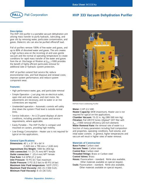 HVP 333 Vacuum Dehydration Purifier - Hydra-Fab Fluid Power Inc.