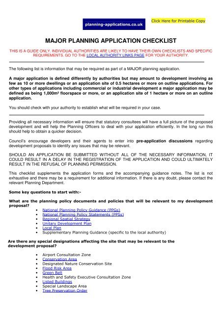 MAJOR PLANNING APPLICATION CHECKLIST