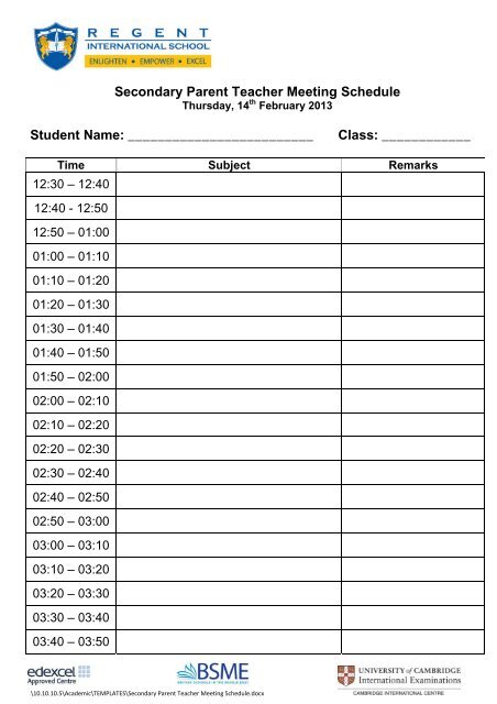 Secondary Parent-Teacher Meeting Appointment Request Form