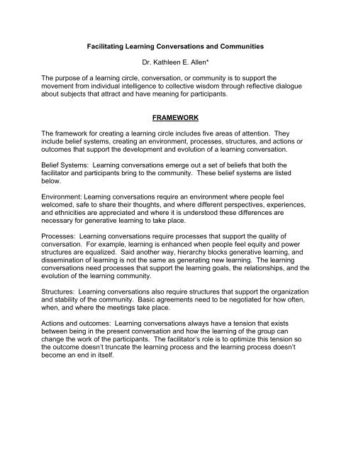 Facilitating Learning Conversations and Communities - Leadership ...