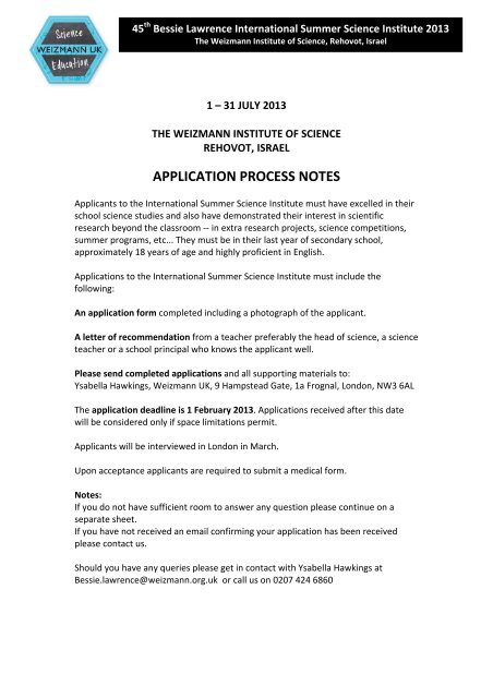 APPLICATION PROCESS NOTES
