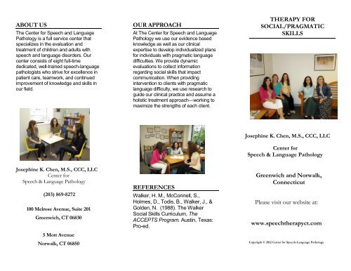 Therapy For Social Pragmatic Skills Brochure - Center for Speech ...