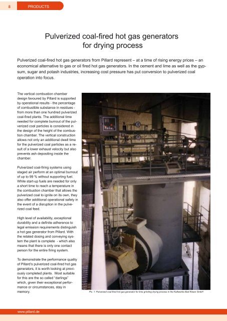 Pulverized coal-fired hot gas generators for drying process