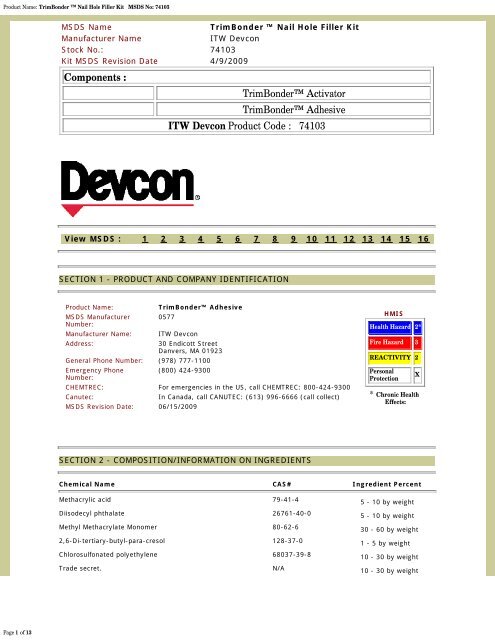 TrimBonder™ Activator TrimBonder™ Adhesive ITW Devcon ...