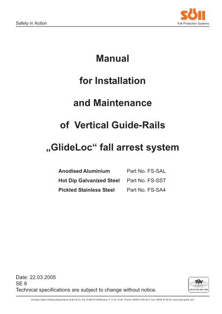Manual for Installation and Maintenance of Vertical Guide-Rails
