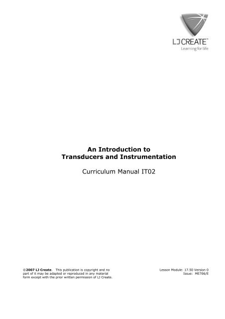 An Introduction to Transducers and Instrumentation Curriculum Manual IT02