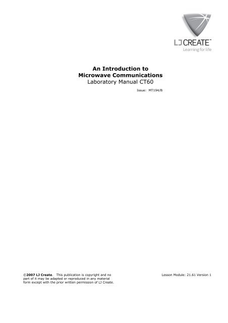 An Introduction to Microwave Communications Laboratory Manual CT60 An Introduction to Microwave Communications Laboratory Manual CT60