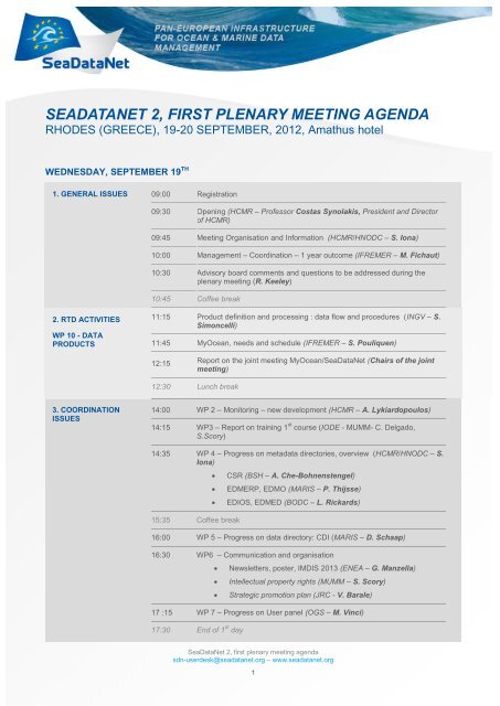 SeaDataNet 2, first plenary meeting agenda
