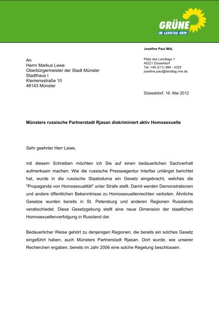 Der offene Brief an Markus Lewe findet sich hier im ... - Josefine Paul