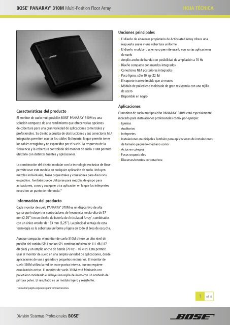 BOSE PANARAY 310M Multi-Position Floor Array HOJA TÉCNICA 1