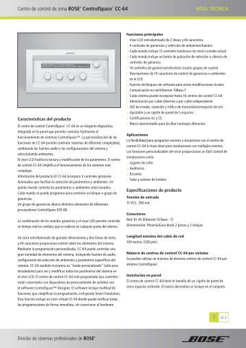 ControlSpace CC-64 Control Center - Tech Data Sheet - Bose