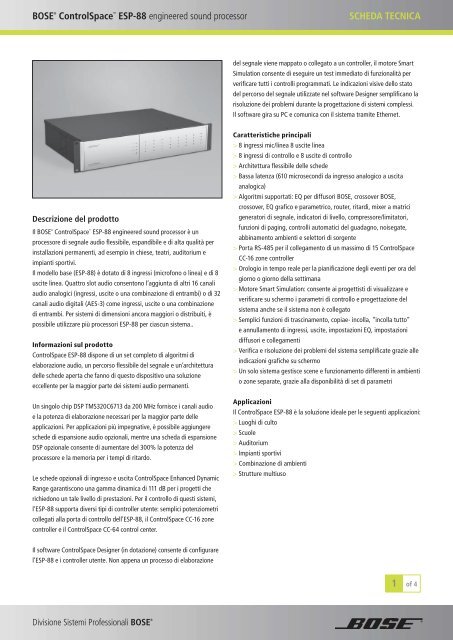 BOSE ControlSpace ESP-88 engineered sound processor SCHEDA TECNICA 1