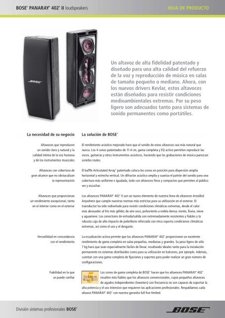 Bose Panaray 402-II - Folleto del producto