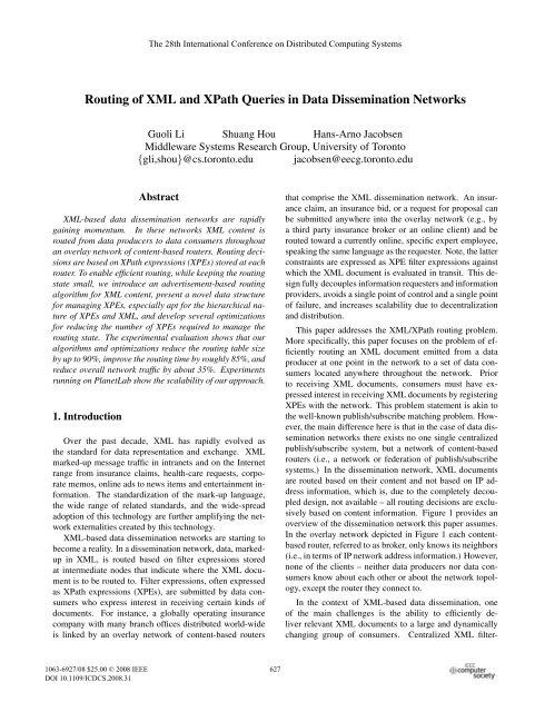Routing Of Xml And Xpath Queries In Data Dissemination Networks